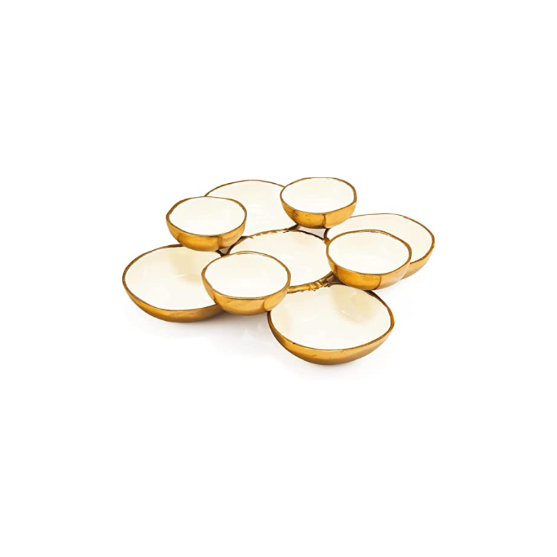 Cluster of 9 Round Serving Bowls Decorative Bowls Gold & White, Brass ...