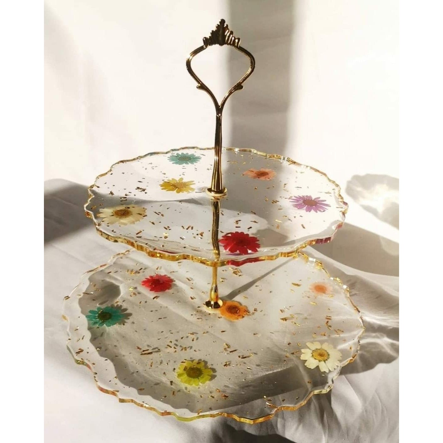 Floral Cupcake & Cake Dessert Stand, Resin Flower Tower - 2 Tier Stand ...